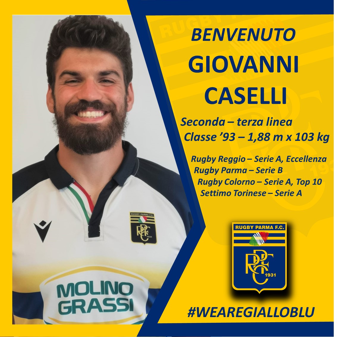 GIOVANNI CASELLI torna alla Rugby Parma - Rugby Parma